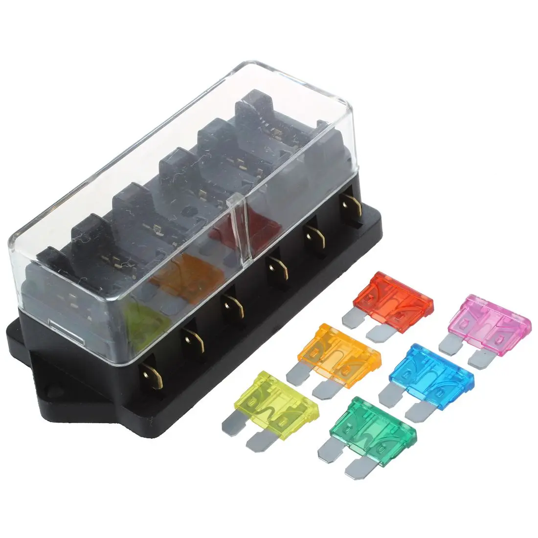 6 WAY FUSE HOLDER BOX CAR VEHICLE CIRCUIT BLADE FUSE BOX BLOCK + FREE ...