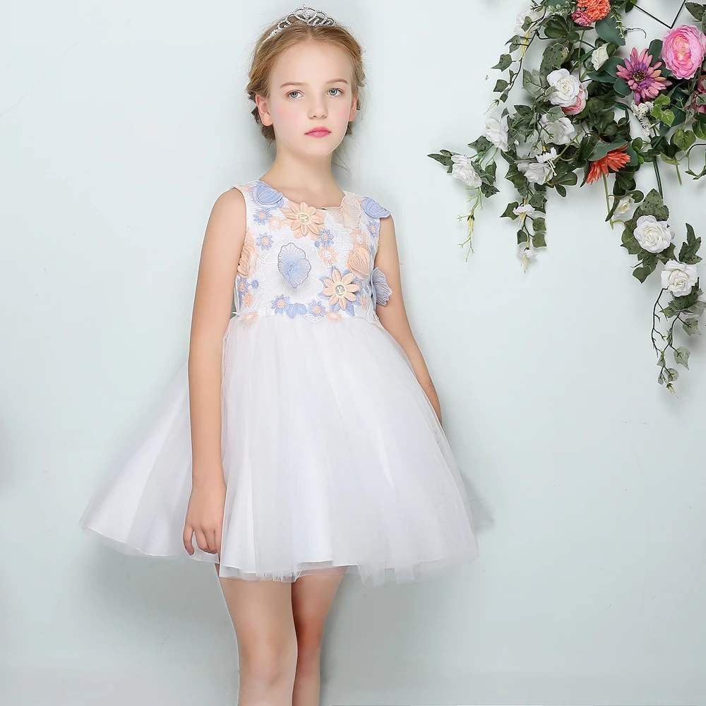 Girls Pretty Summer Dress Wedding Girl Sleeveless White Dress Birthday ...