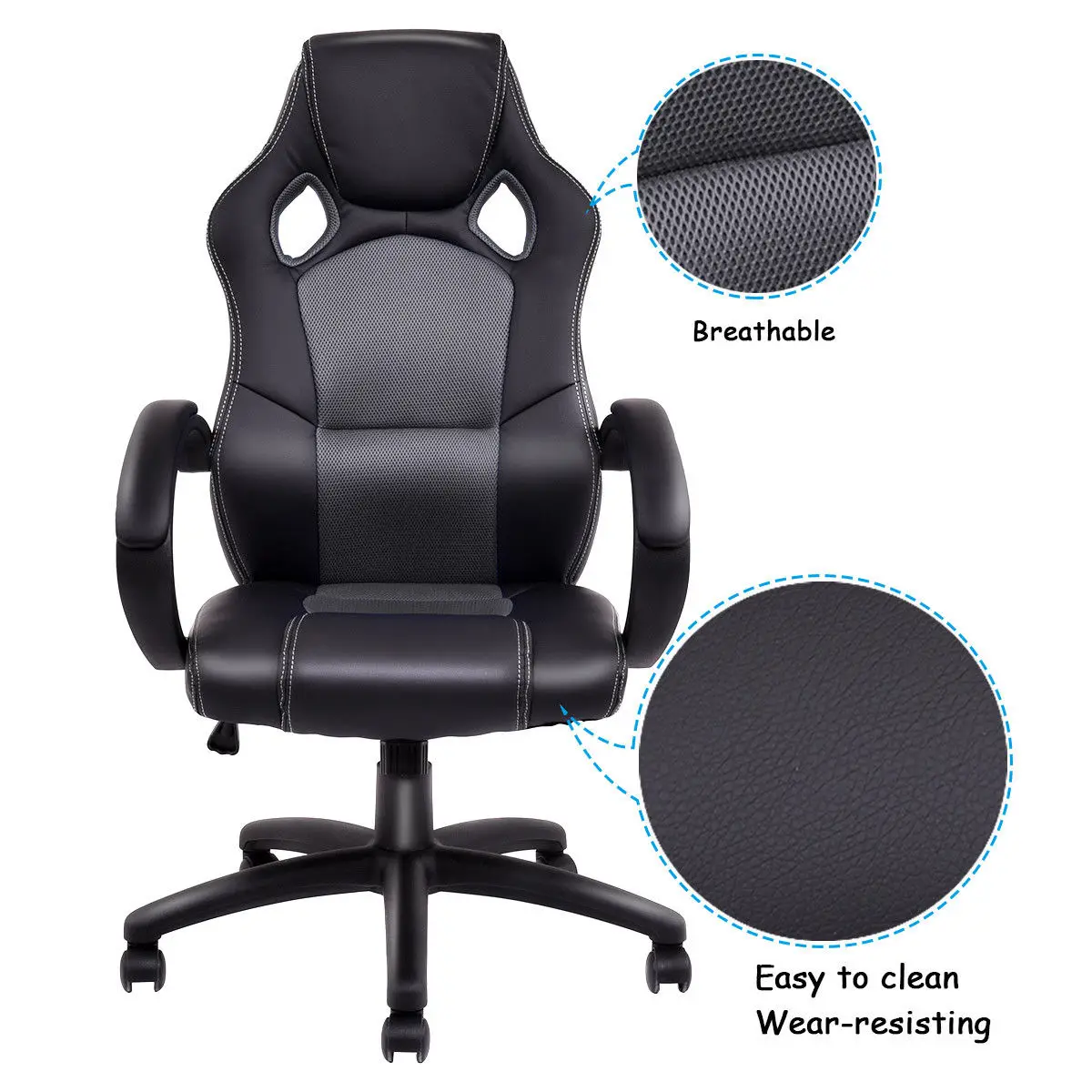 Giantex High Back Racing Chair Pu Leather Bucket Seat Office Computer ...