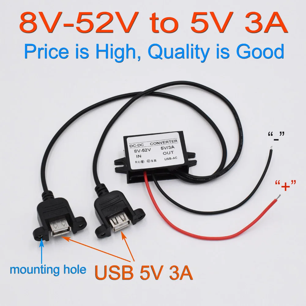 New Dual 2 USB DC DC Car Converter Module Cable with mounting hole ...