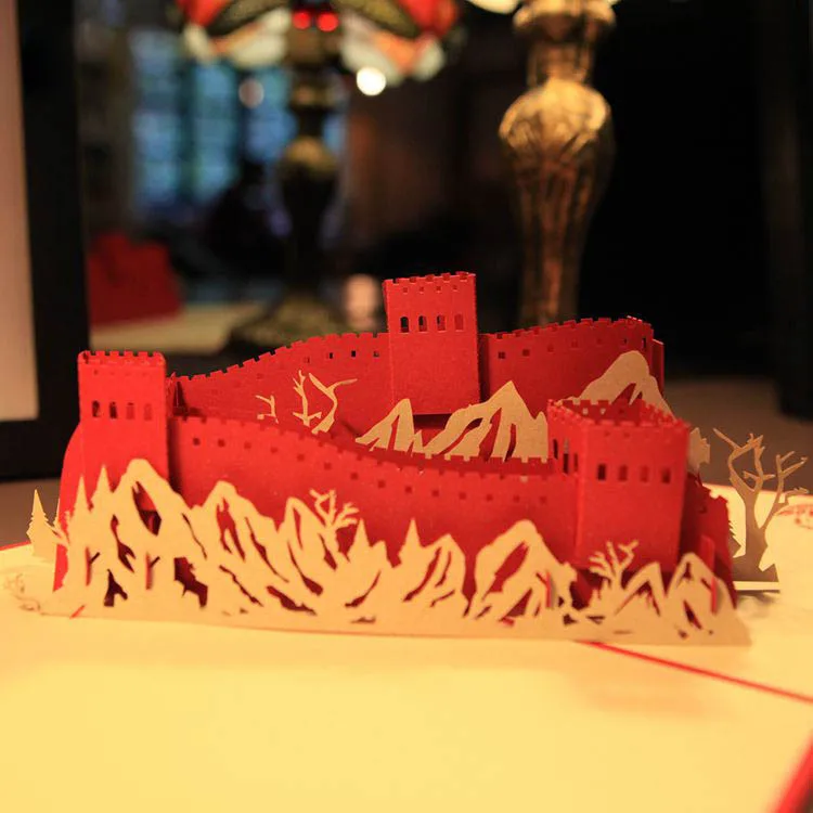 Chinese "Great Wall" Handmade Kirigami & Origami 3D Pop UP Greeting ...
