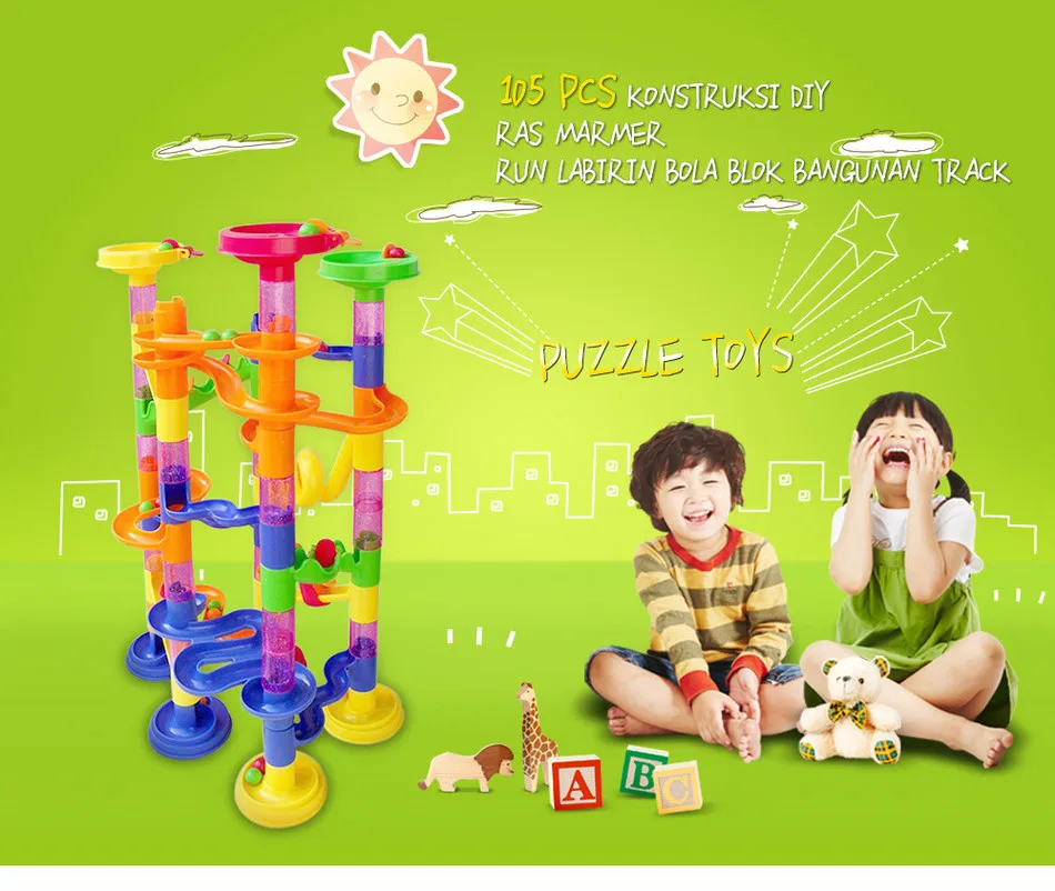 105pcs DIY Construction Marble Race Run Maze Balls Track plastic house ...