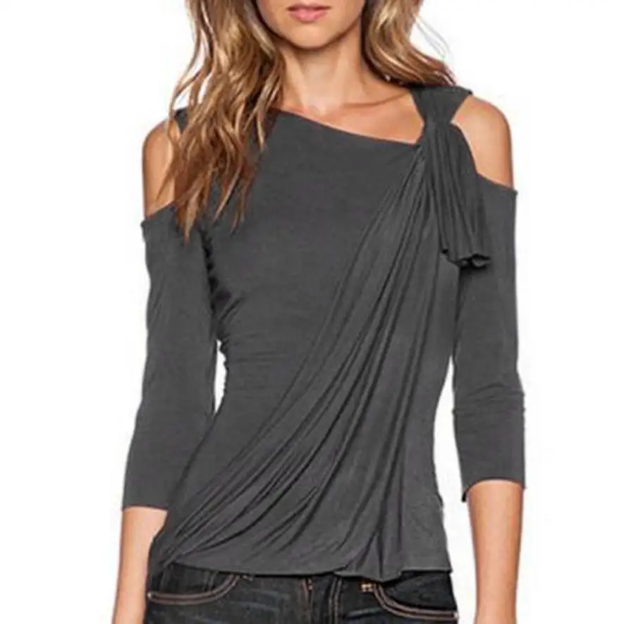 Women Summer Loose Top Long Sleeve Irregular Blouse Off Shoulder Long Shirts Sexy Women Tops And