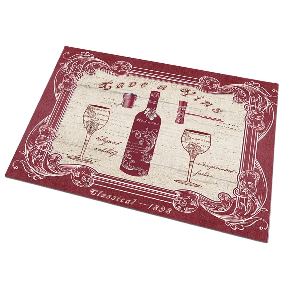 Red Wine Bottle Wine Glasses Foam Natural Rubber Door Mat Front Door ...