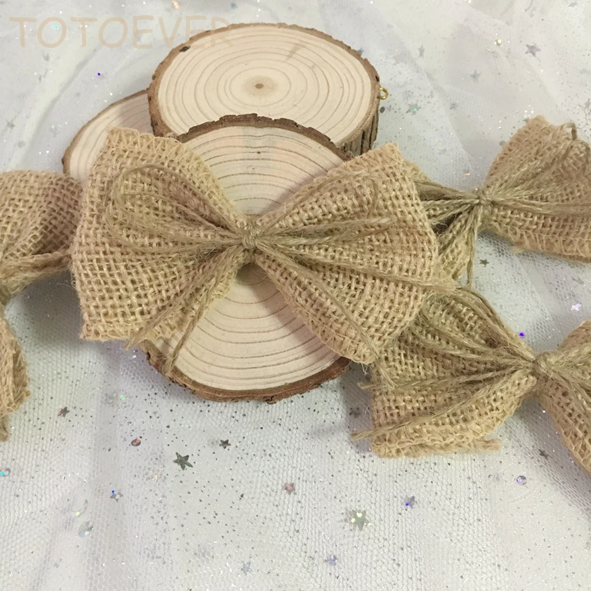 10pcs/lot Natural Jute Burlap Hessian Flower bow Handmade rustic ...