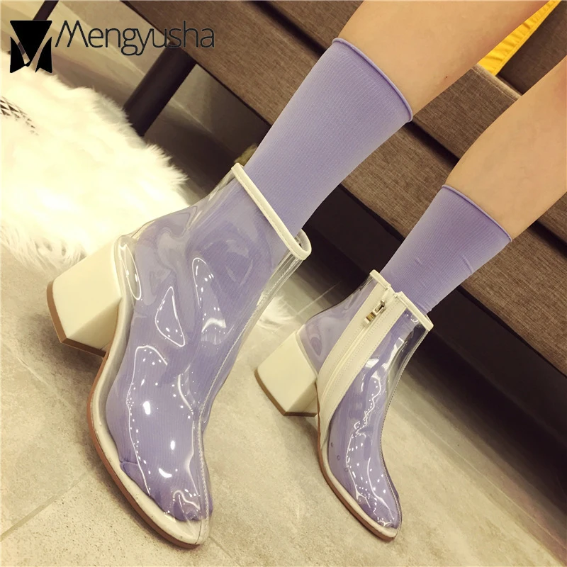 European Transparent Boots Woman Side Zipper Short Ankle Boots PVC ...