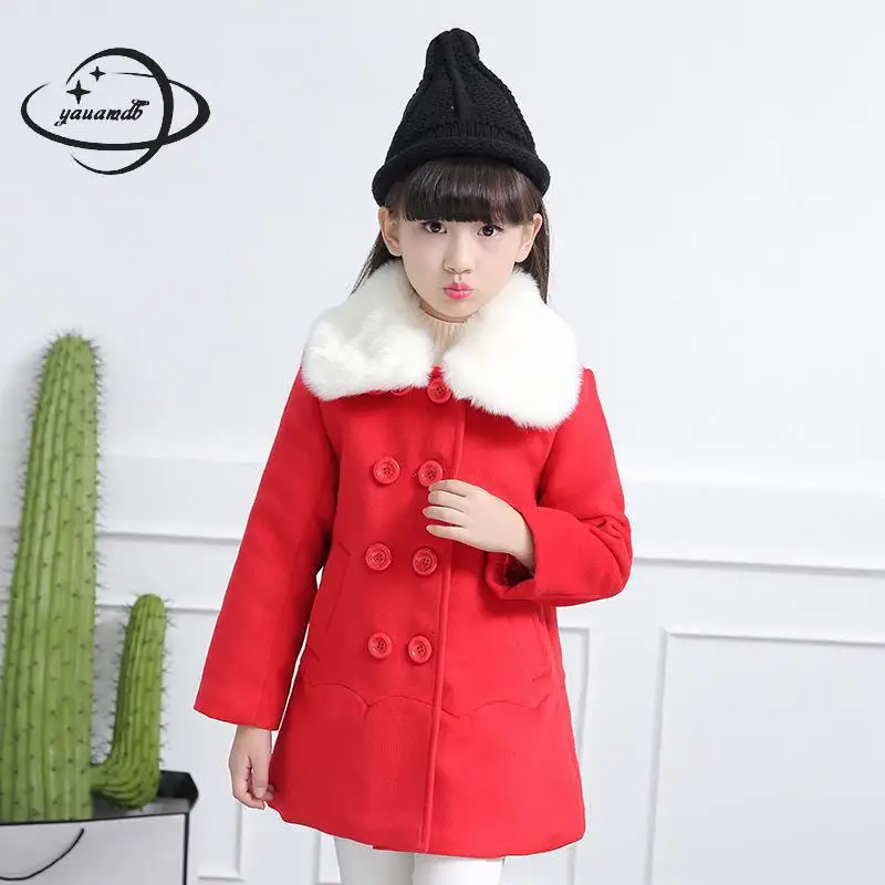 YAUAMDB kids wool coat 2017 winter autumn 6 14Y girls outerwear cotton ...