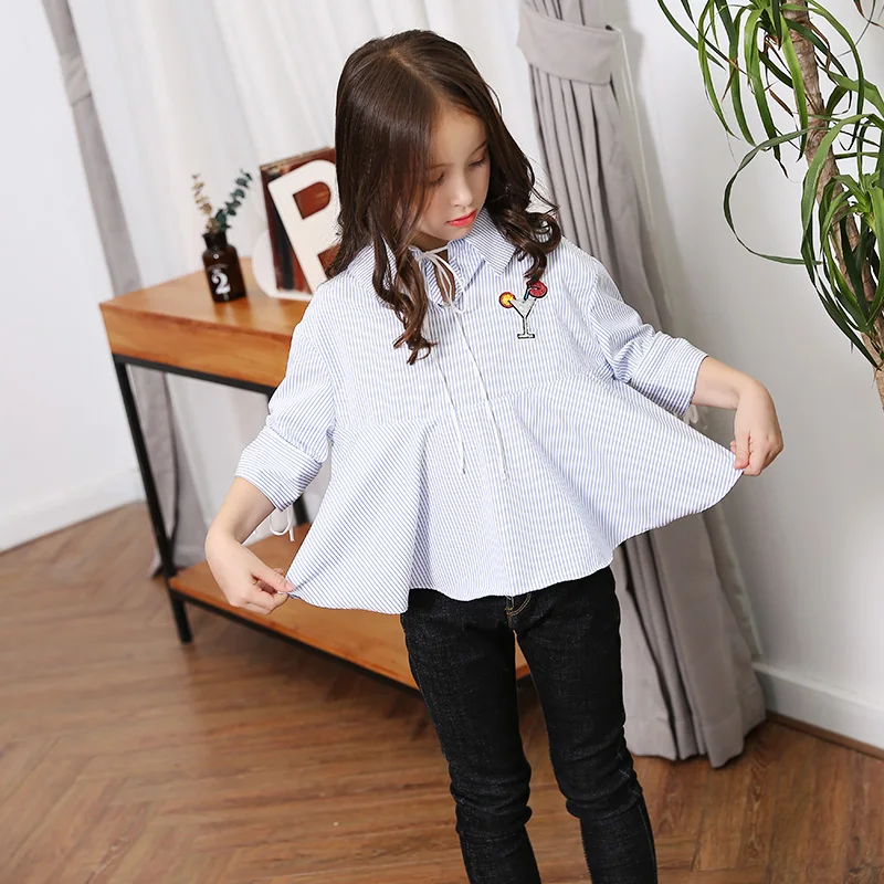 2017 Summer Teen Girls Striped Blouse Kids Straps Half Sleeve Solid ...