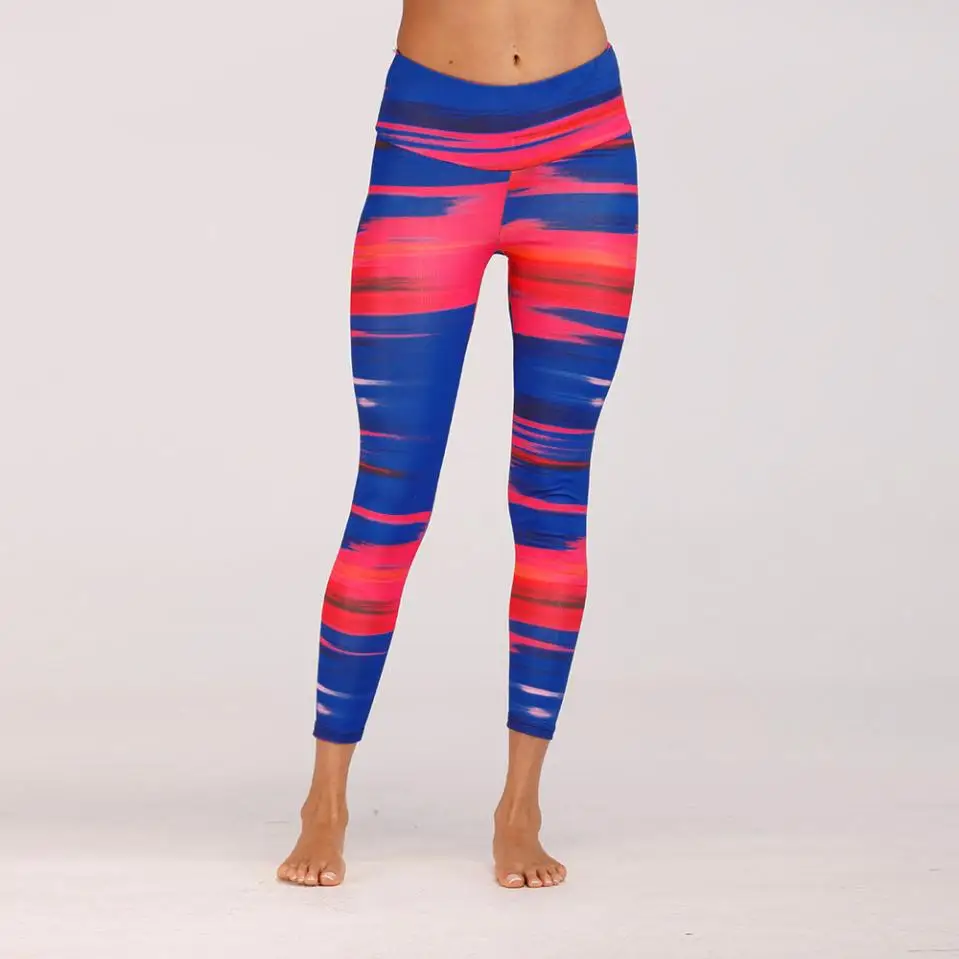 Women Gradient Hit Color Leggings Sexy Hip Printing Pants Fitness