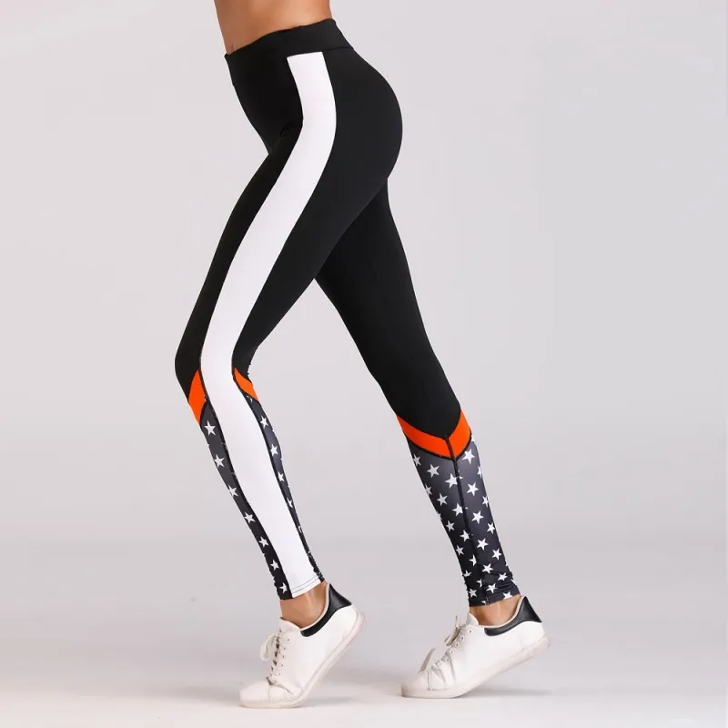 Black And White Patchwork Leggings Women Stripe Splice Pants Legging