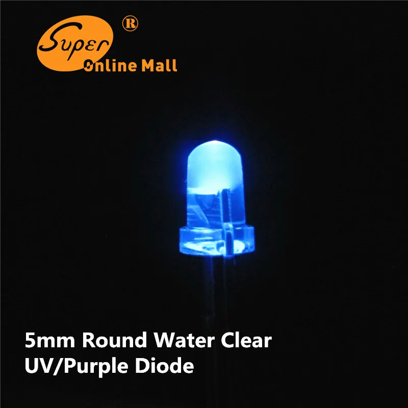 100 x LED 5mm Uv/Purple LED Diode Round Top Light F5 Emitting Diodes ...