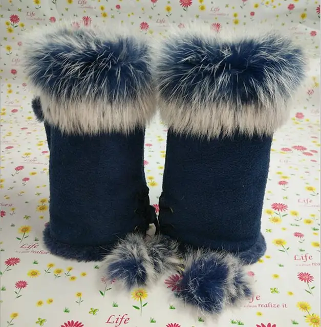 Female Rabbit Hair Wrist Gloves Fingerless Computer Typing Mittens ...