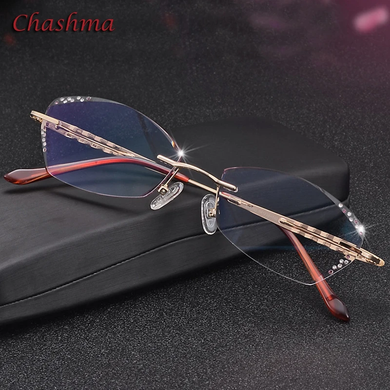 Purple Tint Colored Lenses Rimless Glasses Light Frame Women Gradient ...