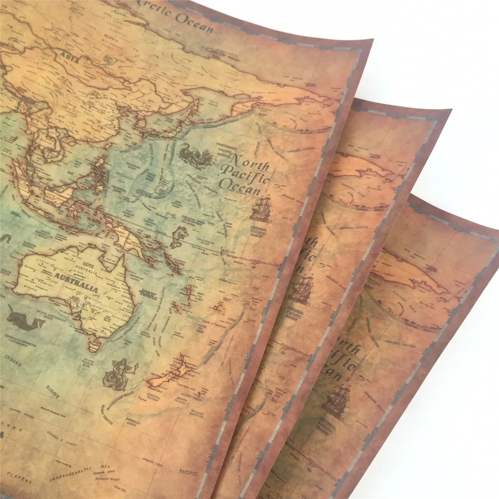 Large Vintage 50x100cm World Map Kraft Paper Paint Wall Sticker Poster ...