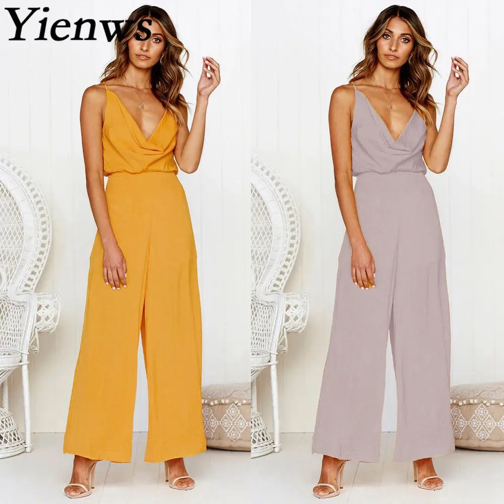 Yienws Sexy Spaghetti Strap Jumpsuit Women Rompers 2019 Casual Slim