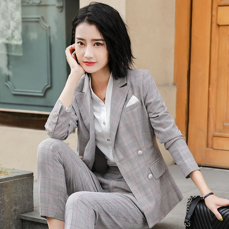 2019 Summer Pant Suits Plaid Business Pants Suits Office Lady Work Wear