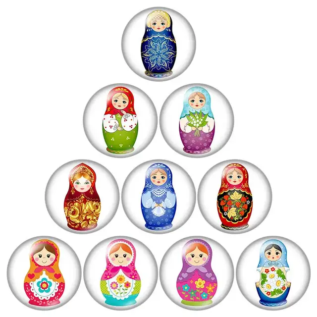 матрёшка matryoshka Russian10pcs mixed 12mm/16mm/18mm/25mm Round ...