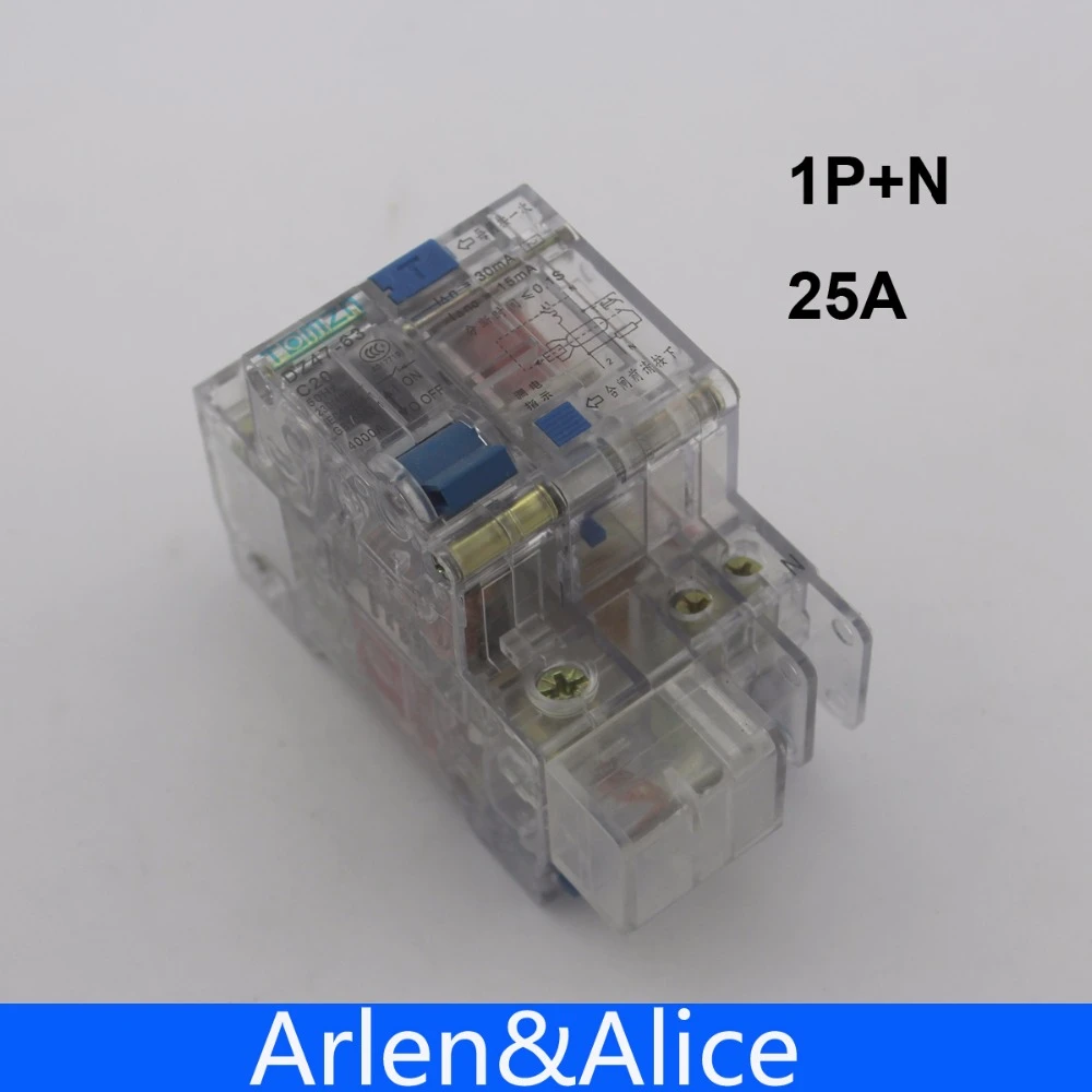 Circuit Breakers & Disconnectors Circuit Breakers Transparent 1P+N 25A 230V~ 50HZ/60HZ Residual ...