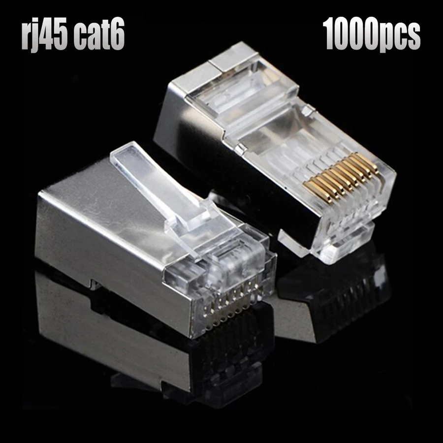 xintylink 1000pcs rj45 connector rj45 plug cat6 metal shielded gold ...