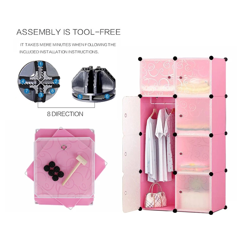 PRWMAN Furniture Clothes Wardrobe DIY Modular Shelving Simple Storage ...