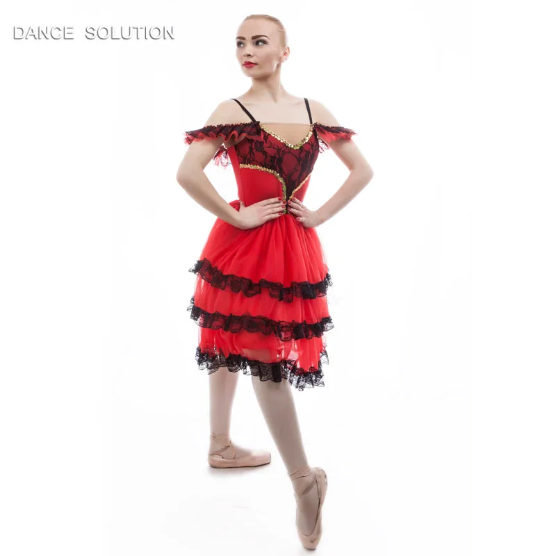 Romantic Girls Dance Dress Red Ballet Tutus With Chiffon Sleeves and ...