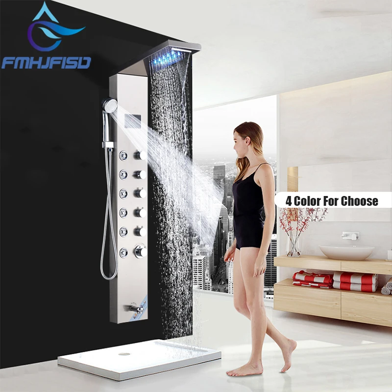 Stainless Steel LED Shower Panel Wall Mounted Black Tower Shower Column ...