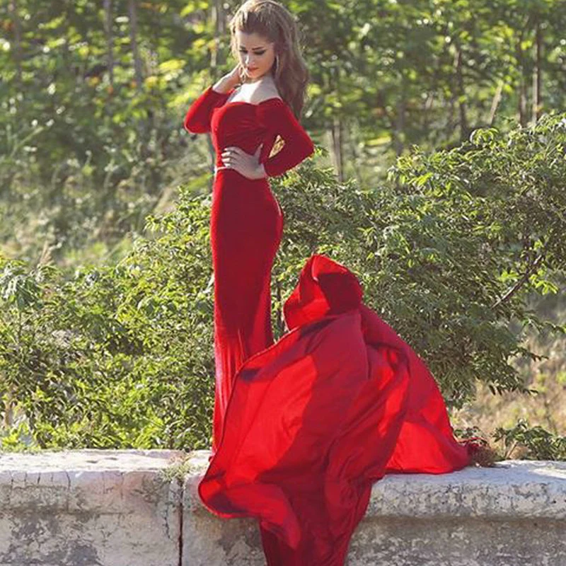 Fast Shipping Mermaid Custom Burgundy Arabic Evening Dresses Sex Hot