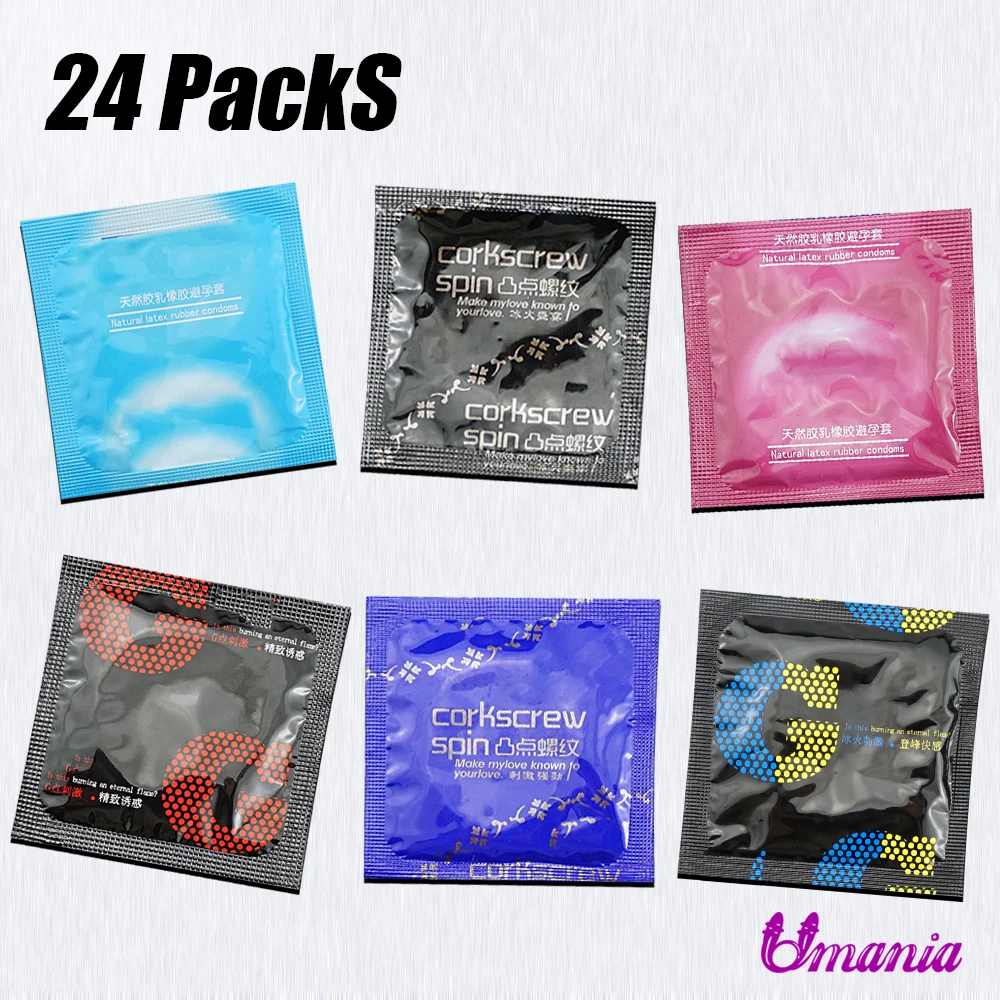 24pcs 6 Types Condoms Thin Adult Condones Ice And Fire Intimate Goods G Spot Stimulation Penis