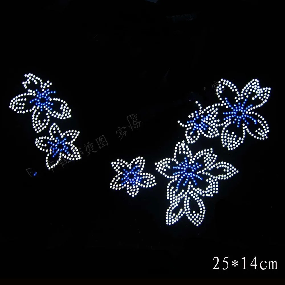 2pc/lot Neckline white and blue flow rhinestones motif hot fix ...