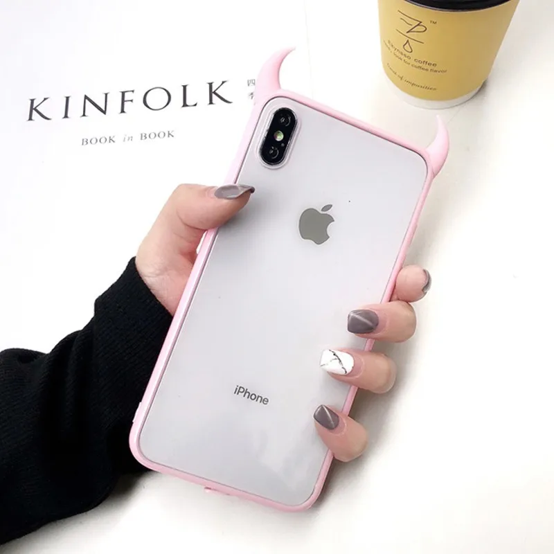 3D роскошный чехол для телефона Devil Horns для iPhone 6 6Plus 6s 6Plus 7 7Plus 8 8Plus X XR XS ...