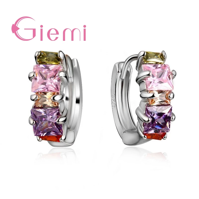 De Lujo 925 círculo de plata esterlina pendientes de aro colorido Cubic ...