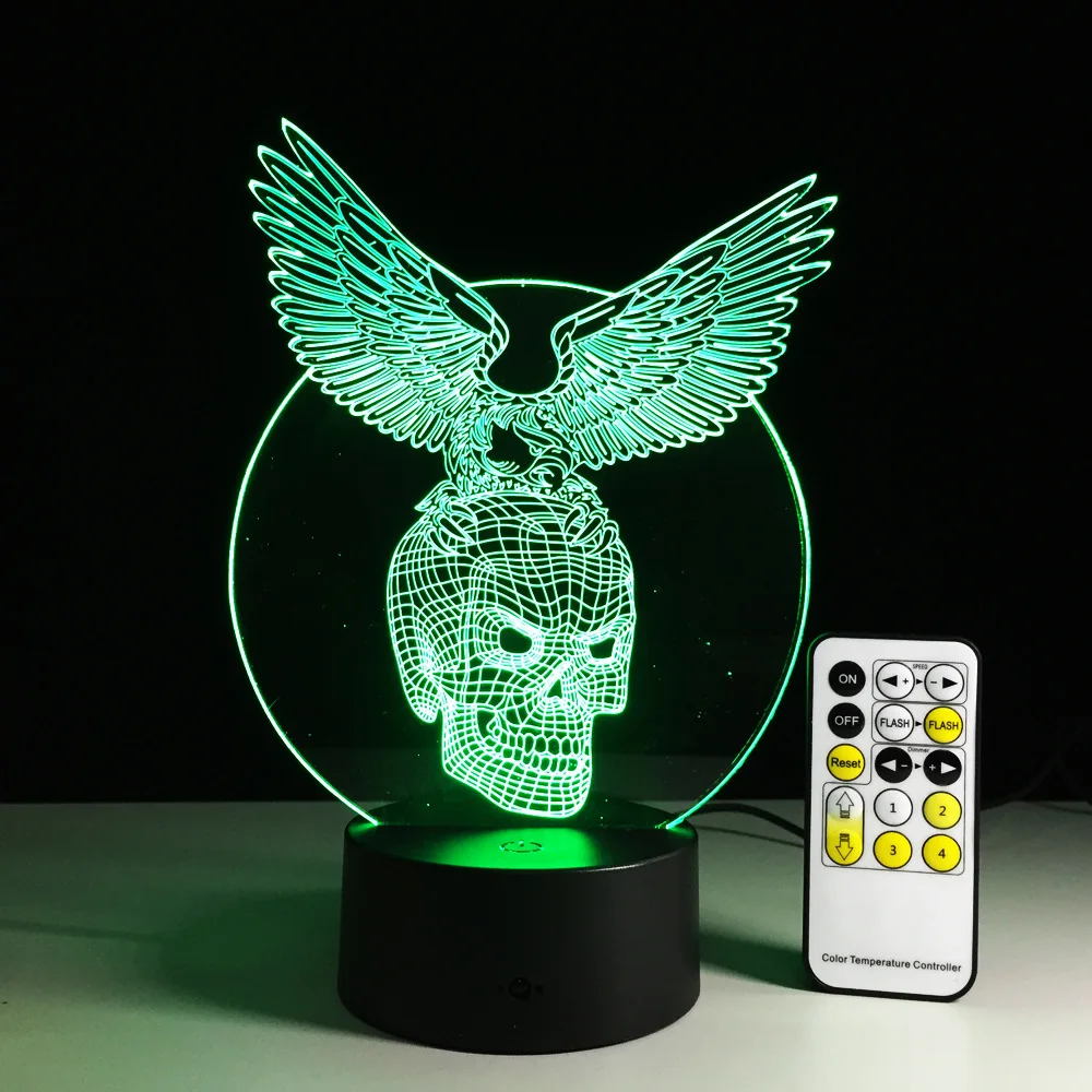 Skull with Eagle 3D Lights Luminarias Night Light Children's Remote ...