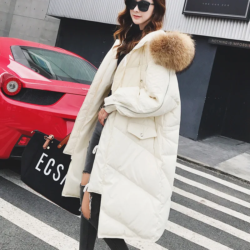 2017 new Korean version down coats ladies zipper long loose down jacket ...