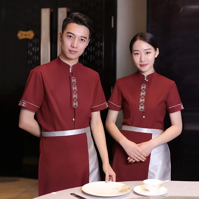Women Short Sleeve Waitress Uniform Men Hotel Kitchen Chef Uniform Cafe ...