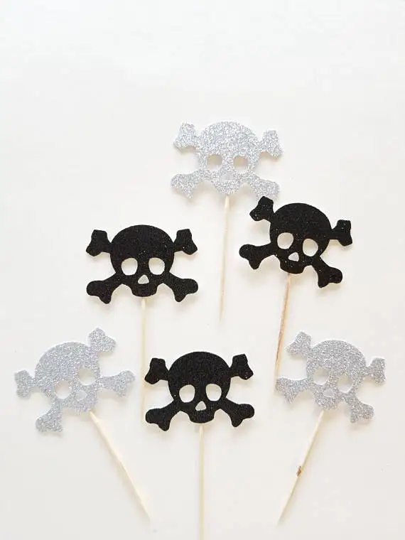 20pcs Jolly Roger Cupcake Toppers Skull & Crossbones Cupcake Toppers ...