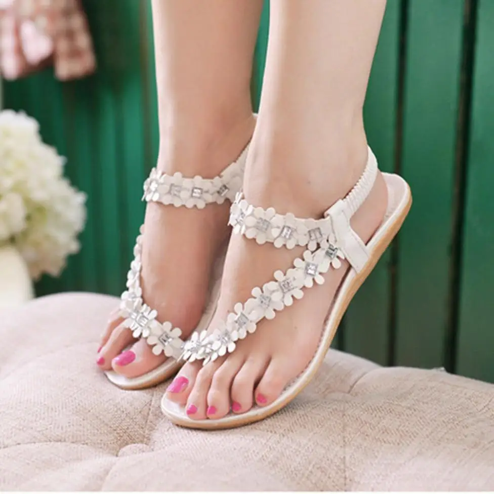 Women Summer Bohemia Flower Beads Flip flop Shoes Flat Sandals 2018 New ...