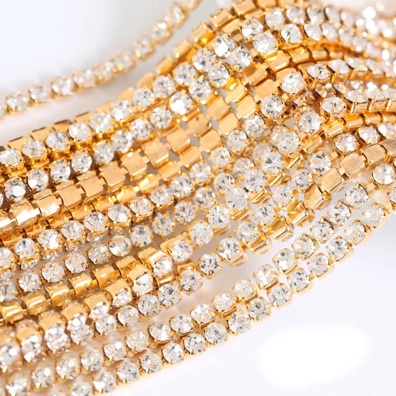 10yards/roll Crystal Rhinestone Chain Sew on Rhinestones Cup Chain Gold ...