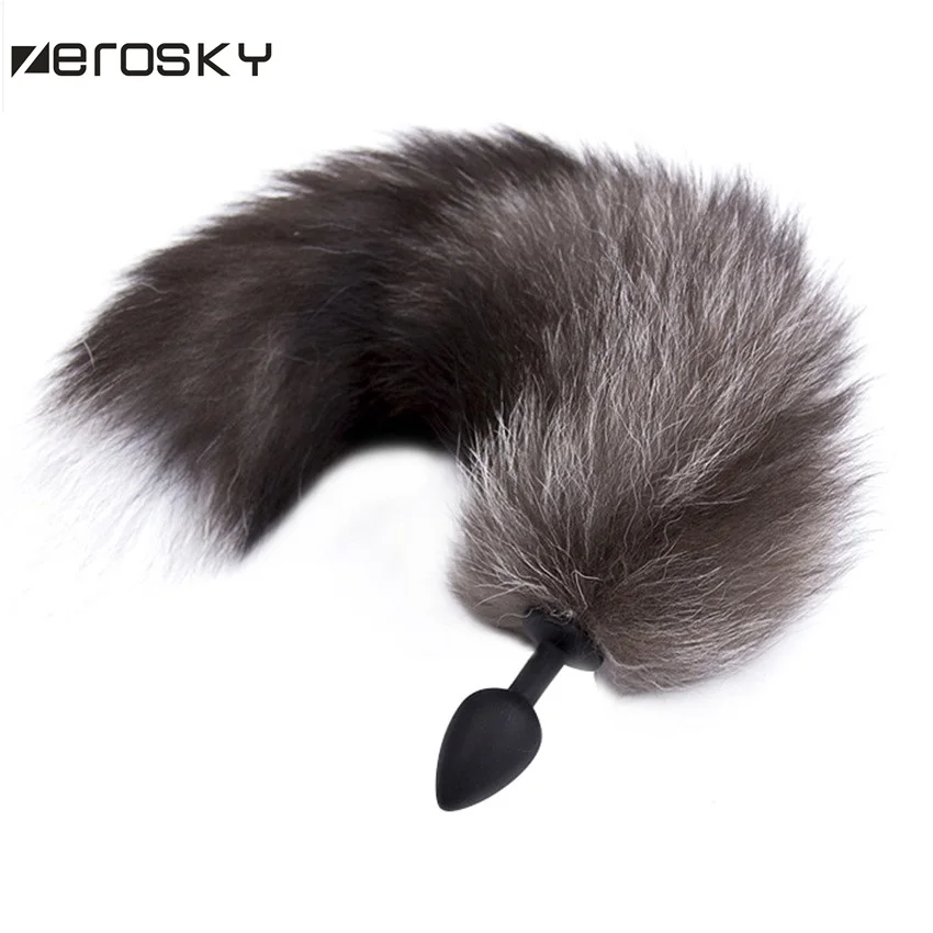Zerosky Silicone Butt Plug Black Fox Tail Anal Plug Sex Toys For Women