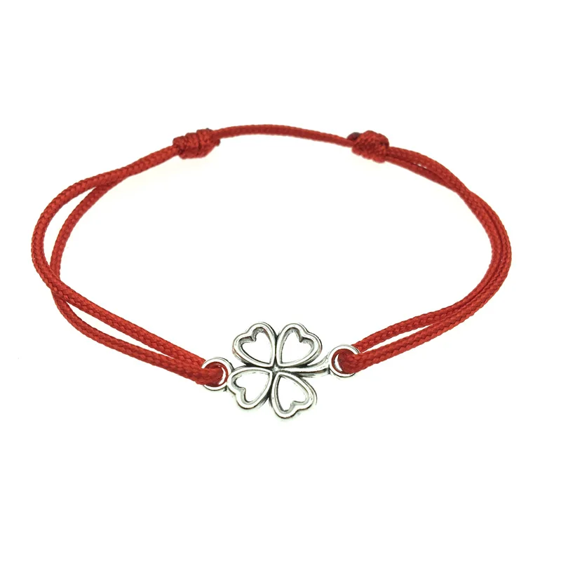 5pcs Handmade Four Leaf Clover Alloy Charm Adjustable Red String Lucky ...