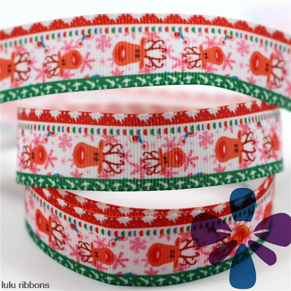 6mm 75mm Christmas Deer Printed Grosgrain Ribbon/Elastic Band DIY ...