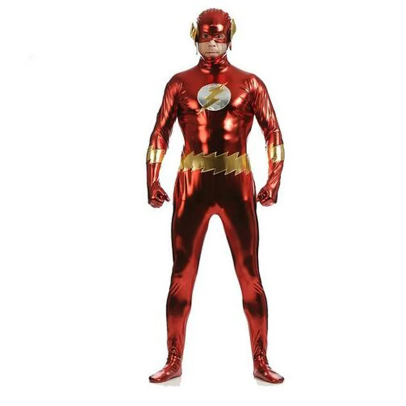 Anime The Flash Cosplay Costume Man Bodysuit Shiny Metallic Spandex ...