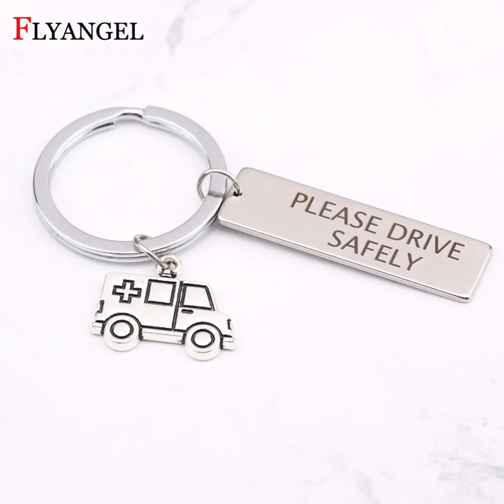 Creative Ambulance Pendant Engraved Please Drive Safely Keyring For ...