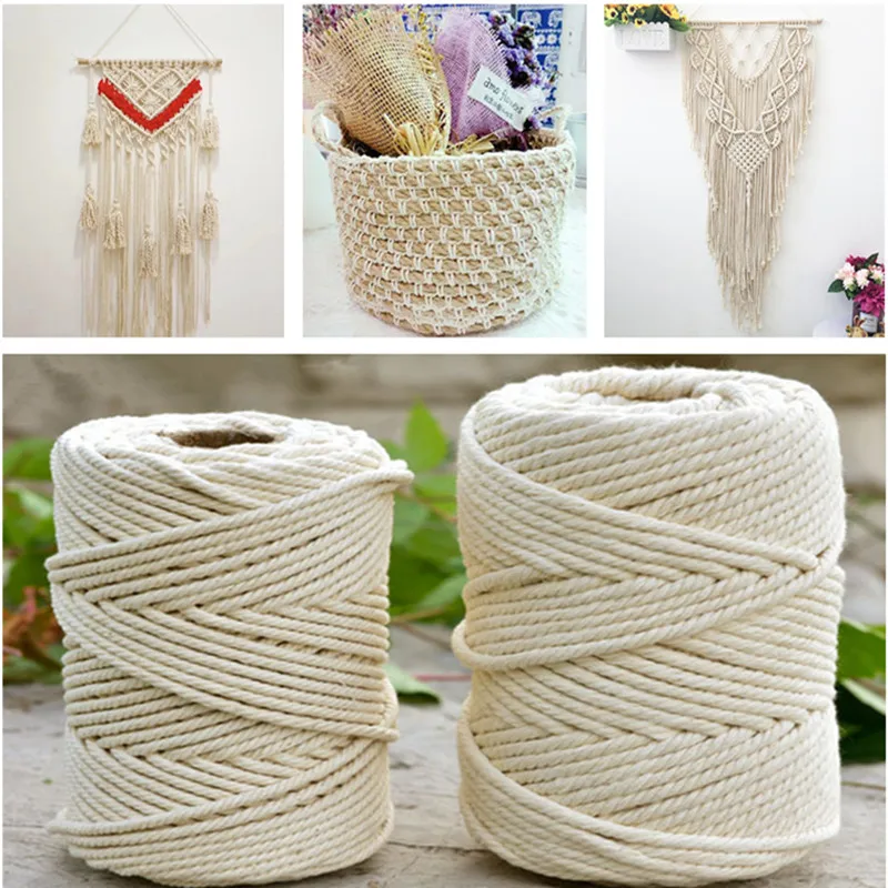 1/2 /3mm Diameter White Beige 100m Cotton Twisted Cord Rope Craft ...