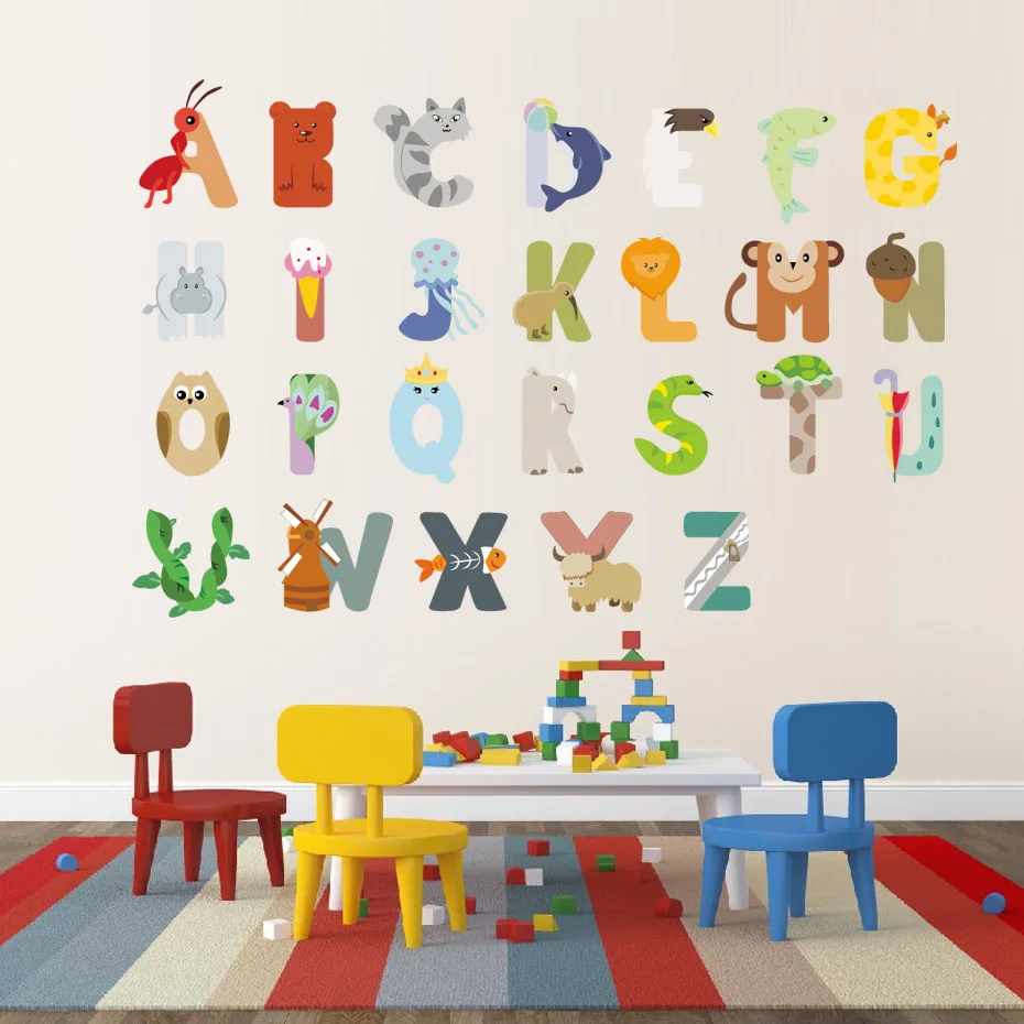 26 English ABC Alphabet Wall Stickers Vinyl Mural Alphabet Decals Kids ...