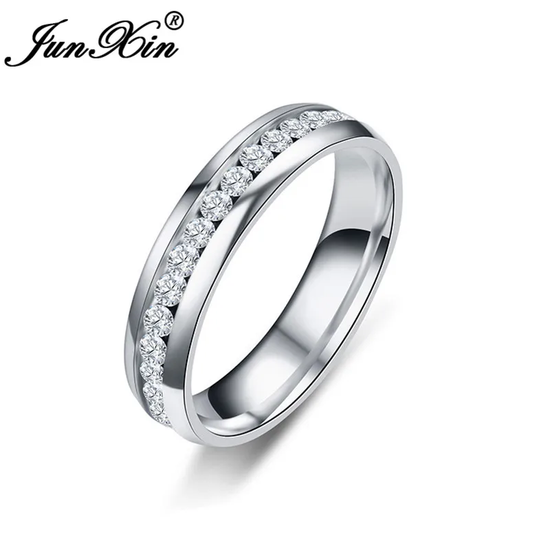 JUNXIN Stainless Steel Male Female Ring Single Row Zircon Round Rings ...