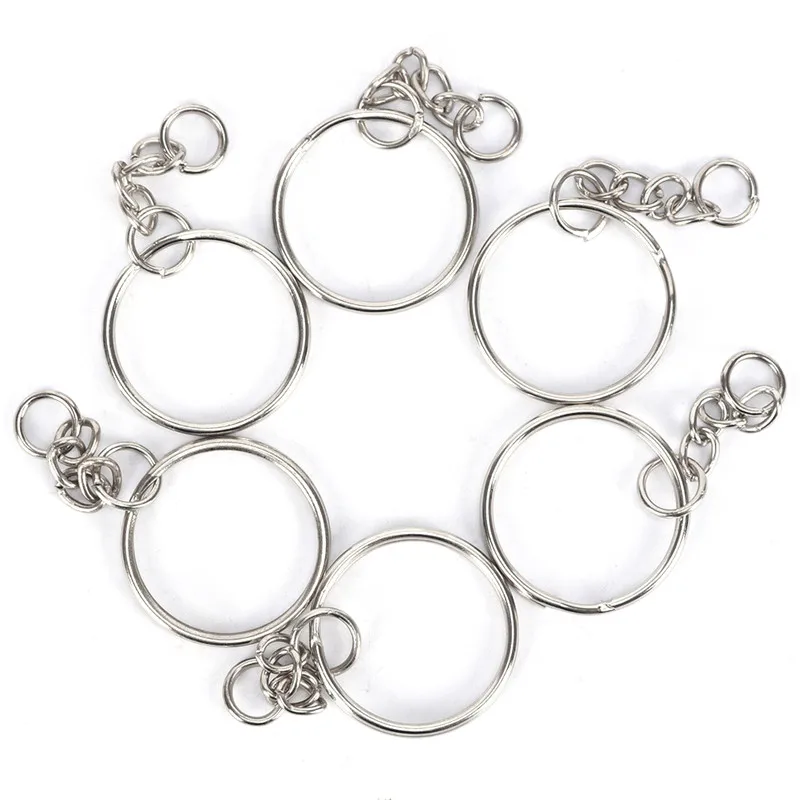 50pcs Polished Silver Color Keyring Keychain Split Ring With Short