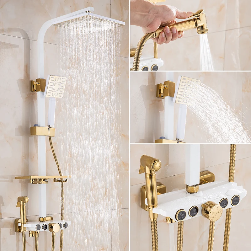 Europe Luxury Brass gold White Painting Bathroom Bathtub Faucet ...