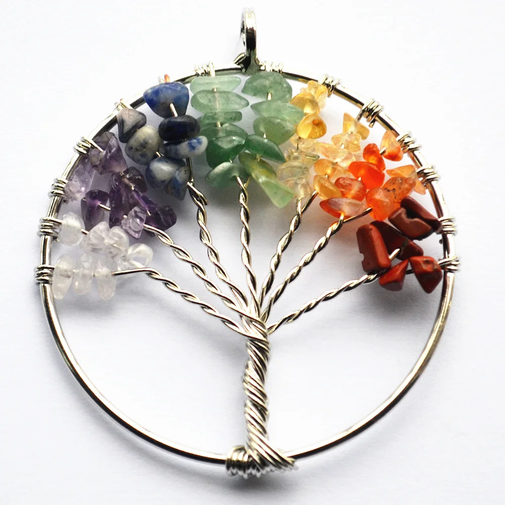 2017 3PCS Fashion Wisdom Tree Charm 7 Chakra Reiki Healing Tree of Life ...