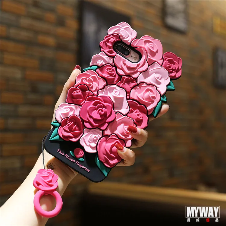 3D Rose Luxury Soft Silicon Phone Case For iPhone 7 Cute Romantic Rose ...