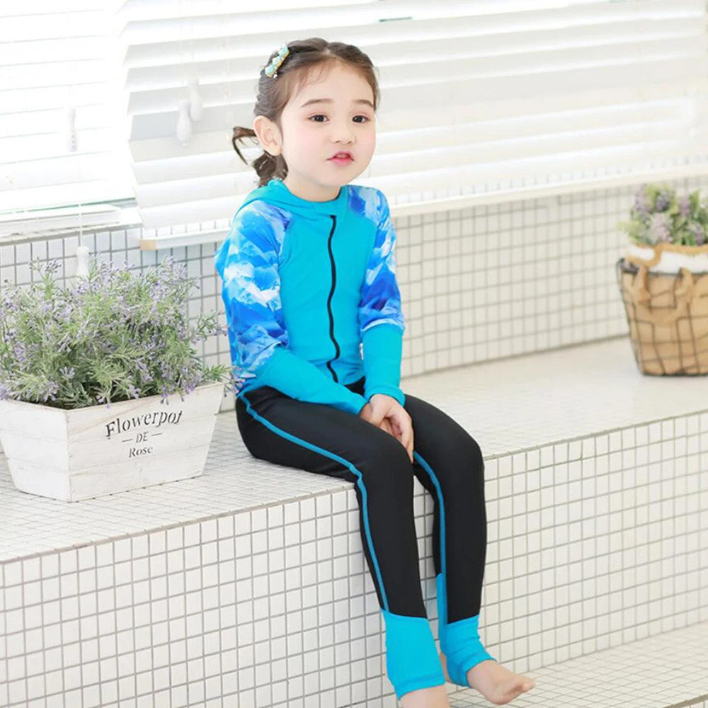 Long Sleeves Rash Guards for Boys Girls Kids One Pieces Sports Swimsuit ...
